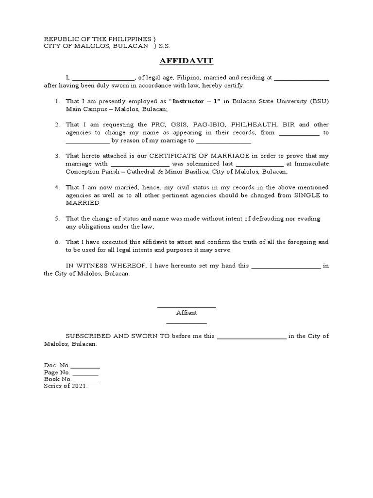 Affidavit for Name Change After Marriage | PDF Affidavit for Name Change After Marriage | PDF