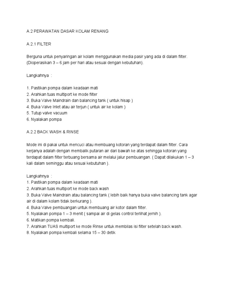 Sop Perawatan Dasar Kolam Renang Pdf