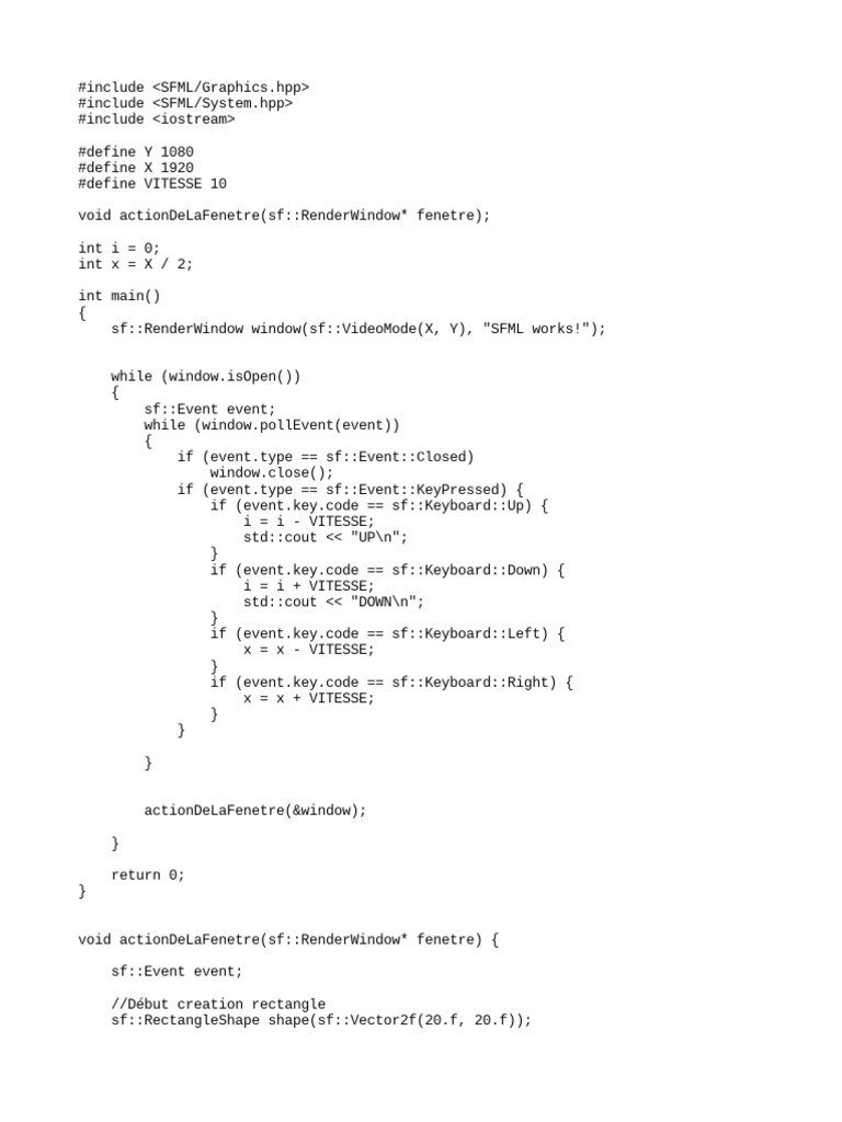 Un Petit Code SFML | PDF | Computer Programming | Programming Paradigms Un Petit Code SFML | PDF | Computer Programming | Programming Paradigms