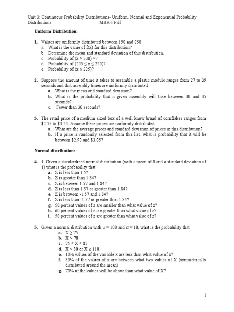Unit 3 Continuous Probability Distribution | PDF | Standard Deviation ...