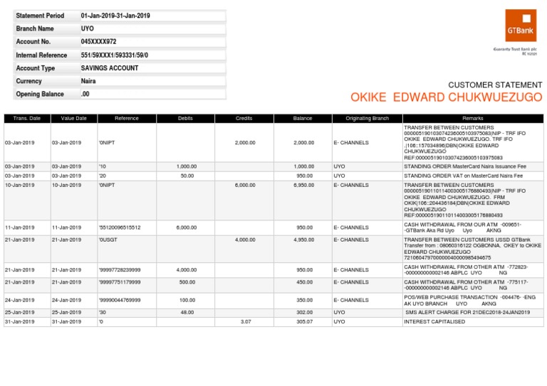 Bank Statement for Okike Edward | PDF | Debit Card | Services (Economics)