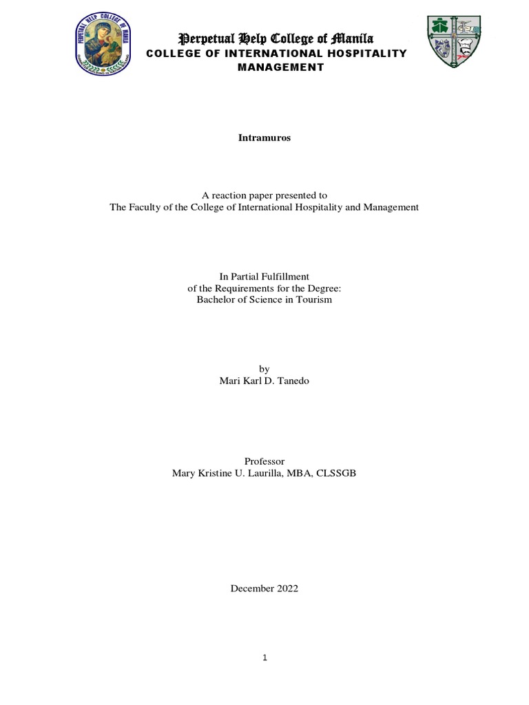 Tour Reaction Paper - TANEDO | PDF