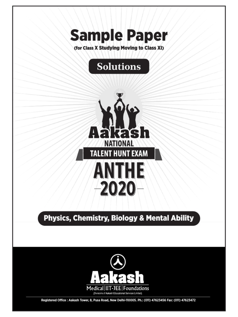 ANTHE2020 - Med - TYM - (X Moving To XI) - Sample Paper - Ans - Sol | Download Free PDF | Sodium ...