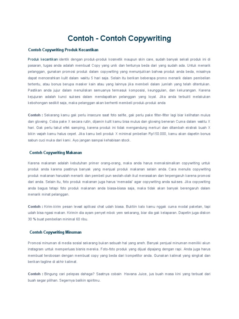 Contoh-Contoh Copywriting | PDF