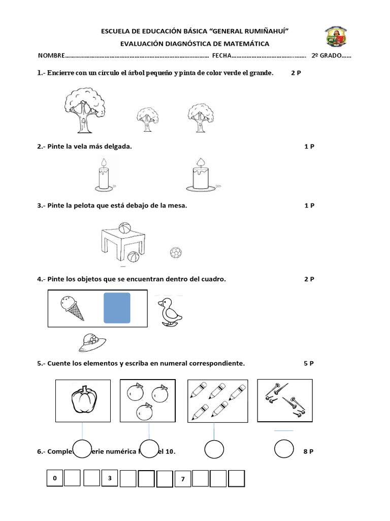 PRUEBA DE DIAGNÓSTICO MATEMÁTICAS 2 GRADO | PDF