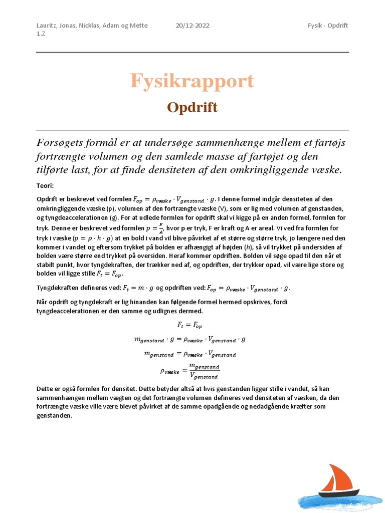 Fysik Opdrift Forsøg | PDF
