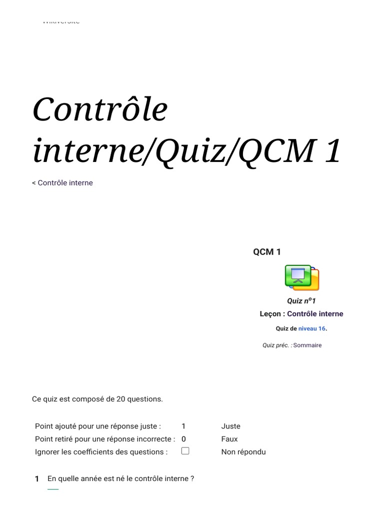 QCM sur le contrôle interne DSCG | PDF | Business