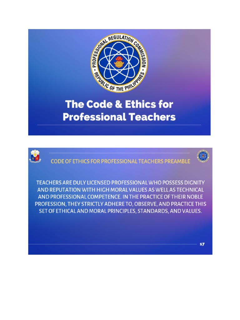 Code of Ethics For Professional Teachers, Article VIII - The Teacher ...