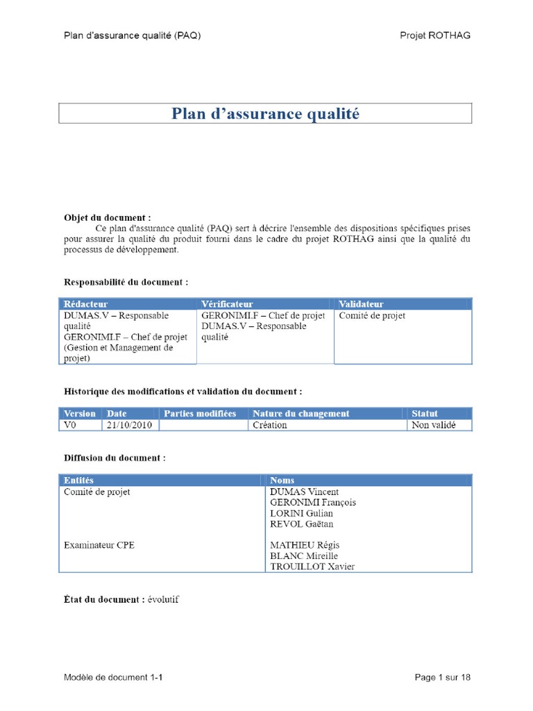 1-Plan D Assurance Qualité - PDF Téléchargement Gratuit | PDF