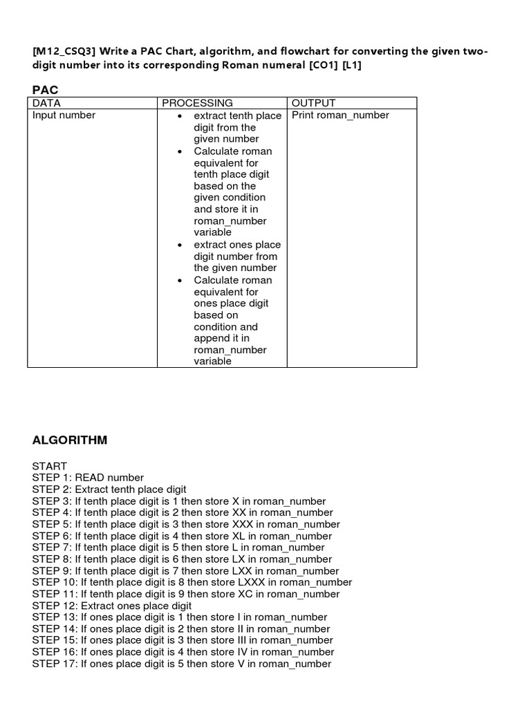 (M12 - CSQ3) Write A PAC Chart, Algorithm, and Flowchart For Converting The Given Two-Digit ...