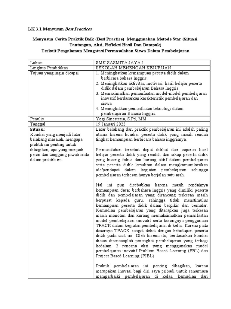 Best Practices Pembelajaran Bahasa Inggris | PDF | Karier & Perkembangan