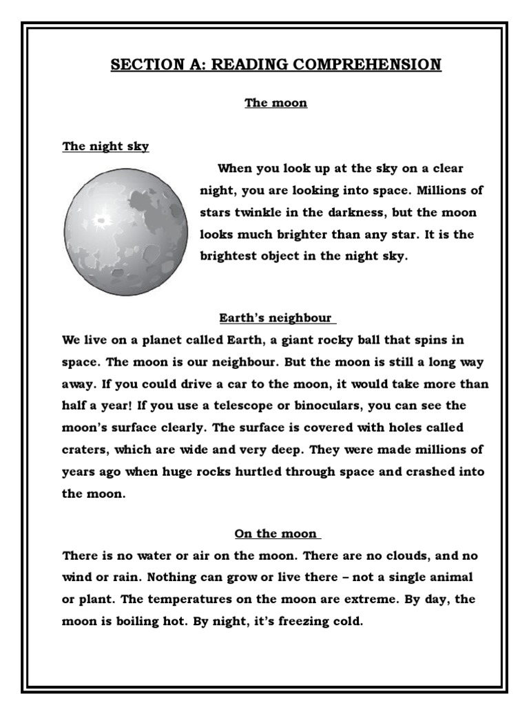 6th-10th - June - Revision Reading Comprehension | PDF | Moon | Sky