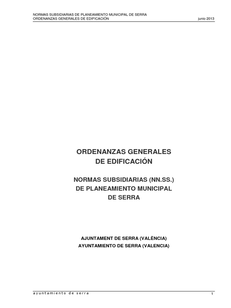 Ordenanzas Generales de Edificación: Normas Subsidiarias (NN - SS.) de Planeamiento Municipal de ...