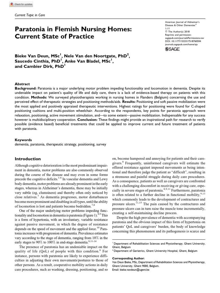 Paratonia in Flemish Nursing Homes Current State of Practice | PDF ...