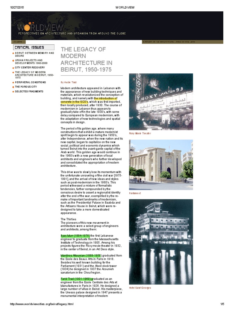 The Legacy of Modern Arch in Lebanon-Andre Trad-Worldview | PDF ...