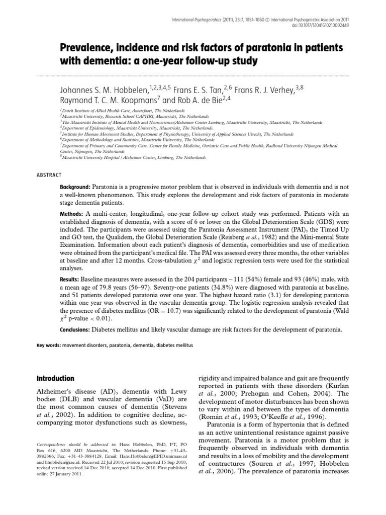 Dementia Paratonia Risk Factors | PDF | Dementia | Comorbidity