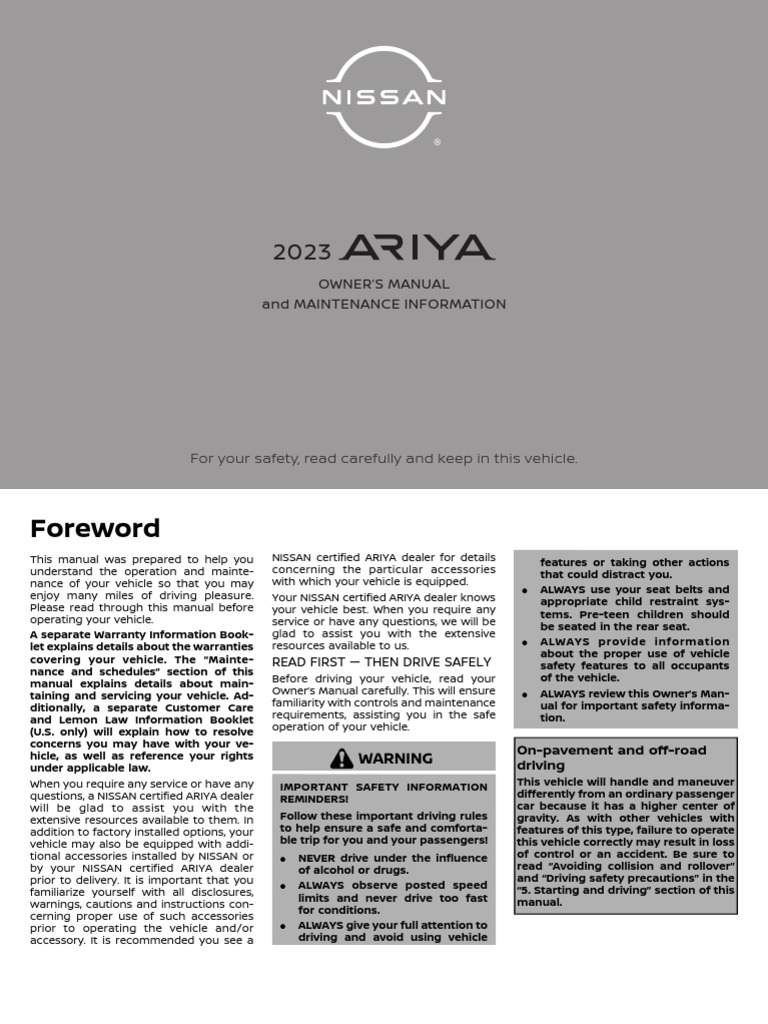 2023 Nissan Ariya | PDF | Electric Vehicle | Lithium Ion Battery