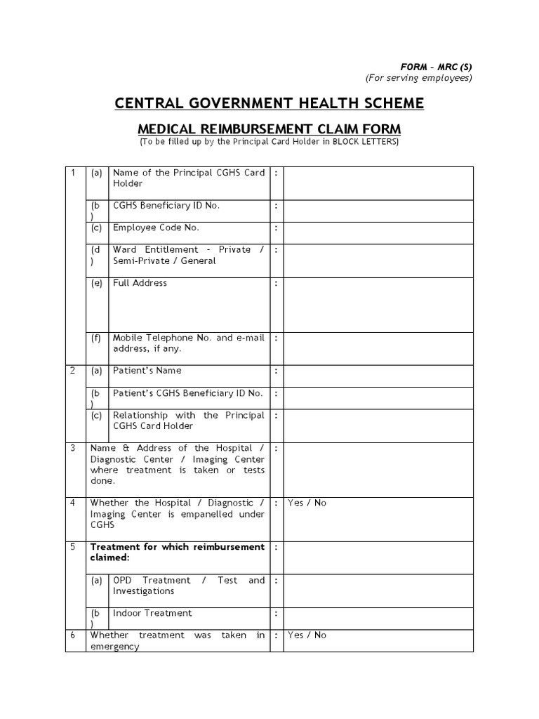 Form Medical Reimbursement Claim | PDF | Affidavit | Hospital