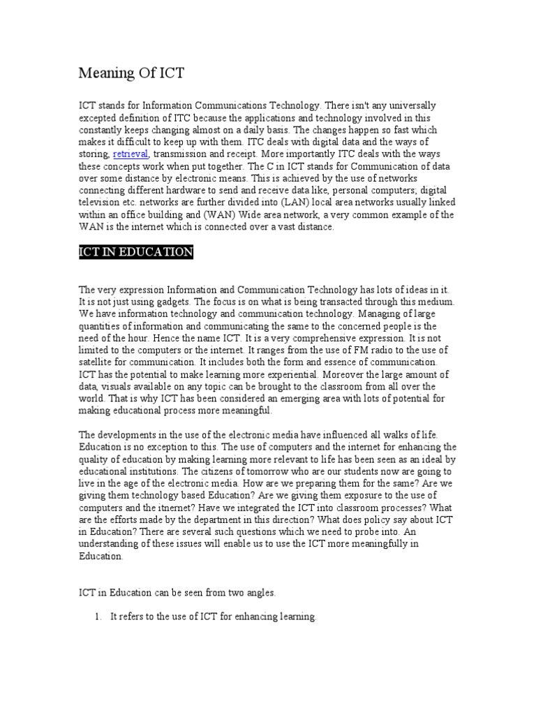 Meaning of ICT | Educational Technology | Telecommunication