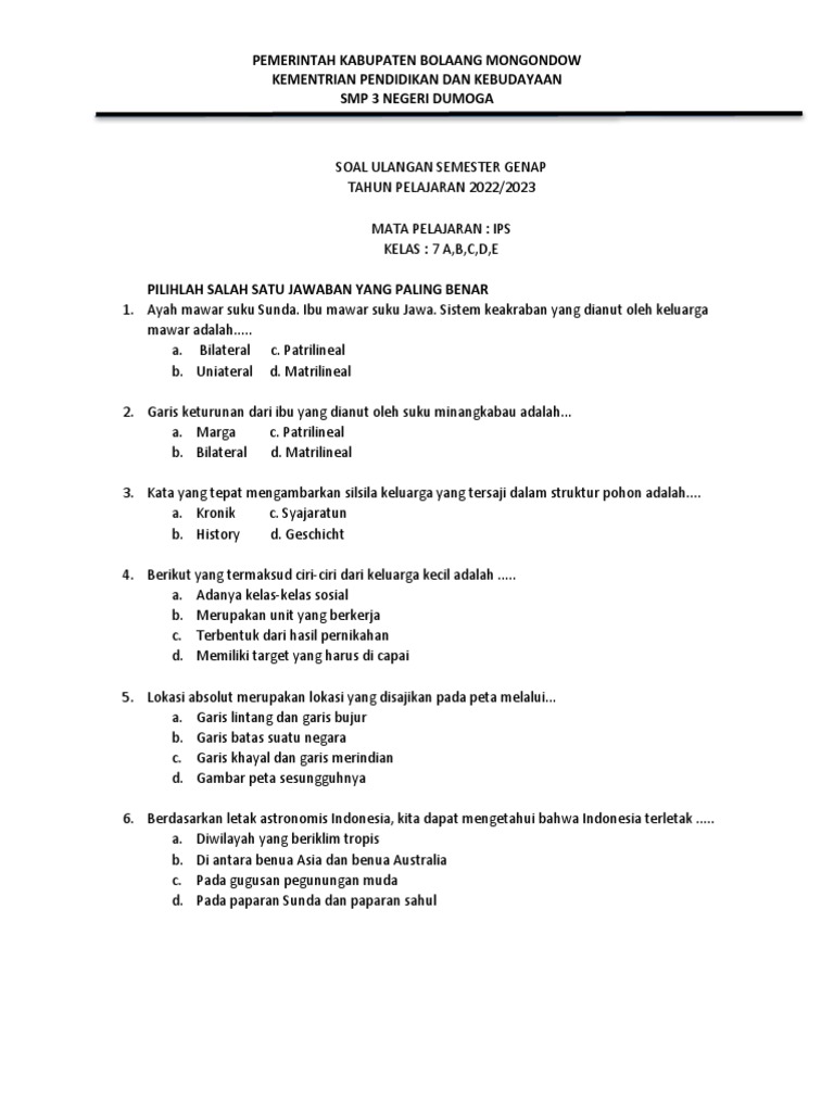 Soal Ips Kelas 7 2022 Mama | PDF Soal Ips Kelas 7 2022 Mama | PDF