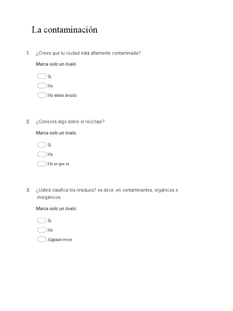 La Contaminación - Formularios de Google 1 | PDF | Contaminación | Residuos
