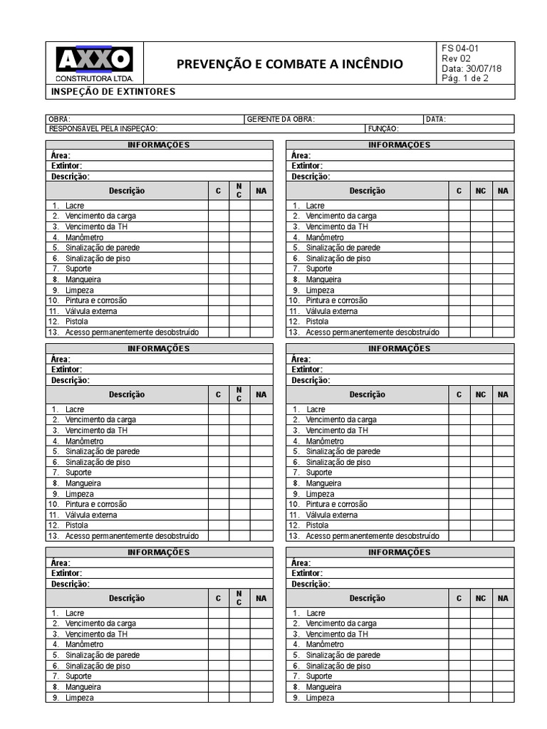 Inspeção de extintores checklist | PDF