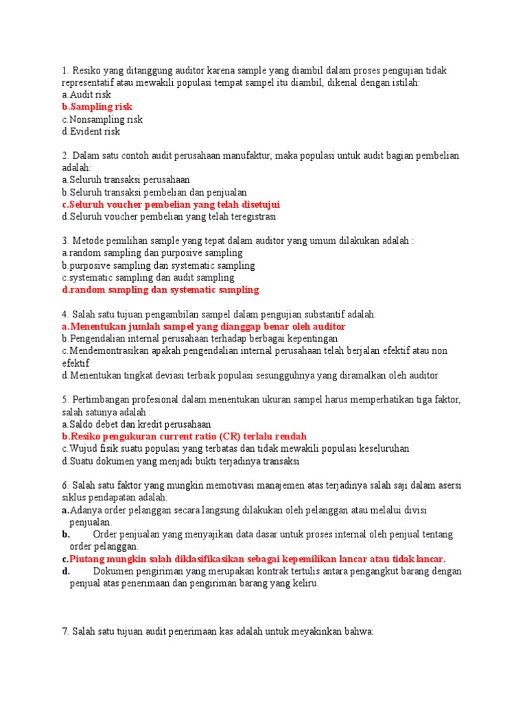 Latihan Soal Auditing 2 Multiplechoice PDF Free | PDF