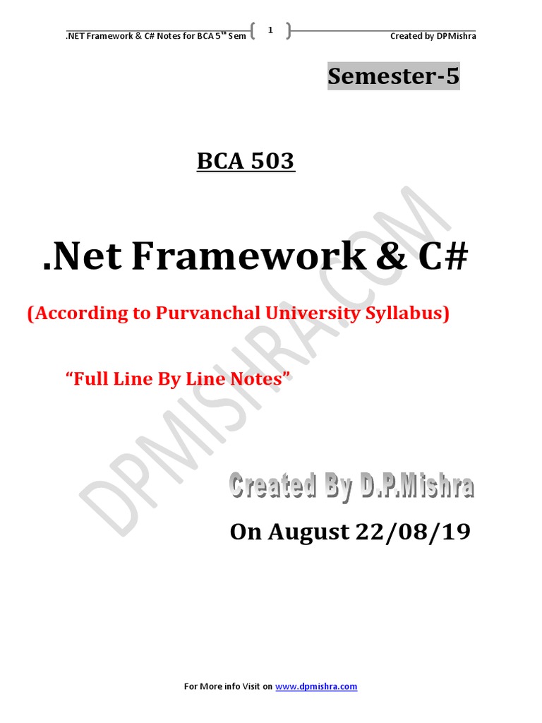 Net Framework And C Pdf C Sharp Programming Language Object Oriented Programming