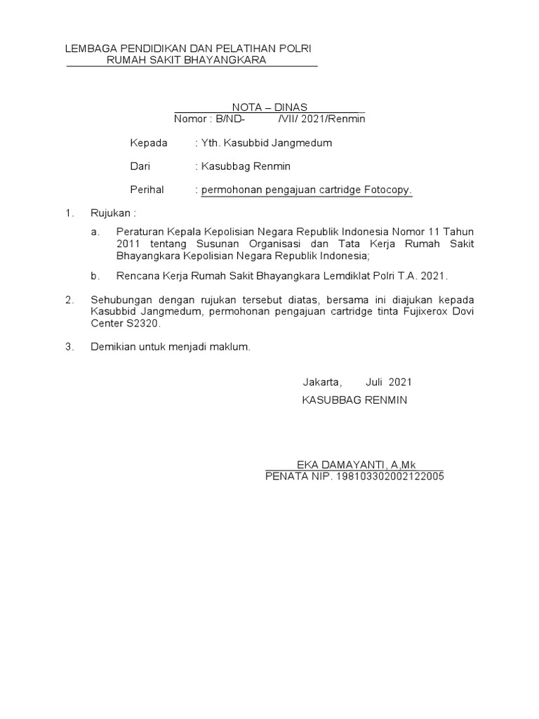 Nodin Pengajuan Tinta Fotocopy Dan Tinta Printer | PDF