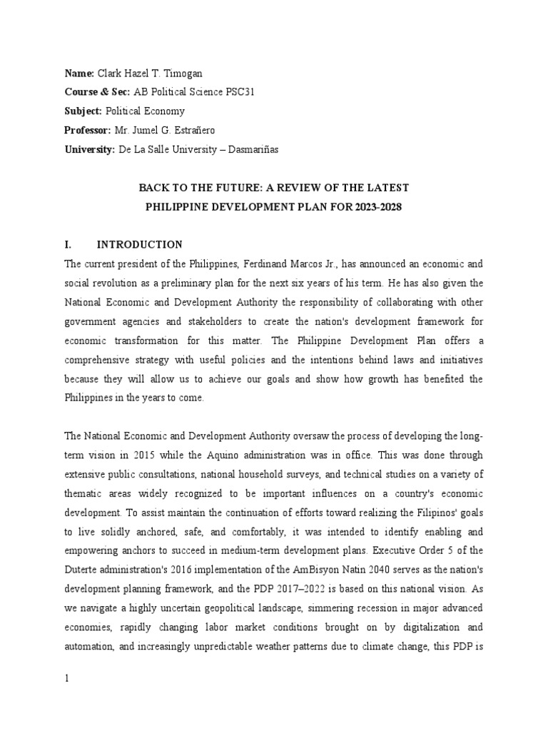 Review of the Philippine Development Plan 2023-2028 | PDF | Philippines ...