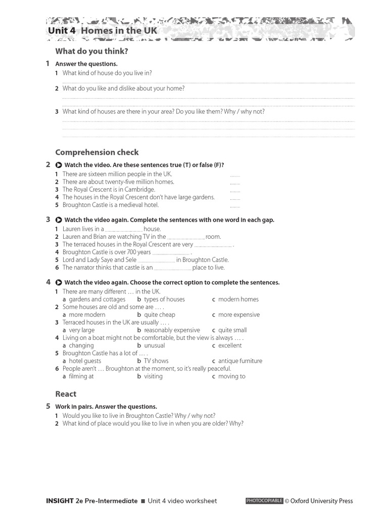 Insight2e Preint Documentary Video Worksheet U4 | PDF