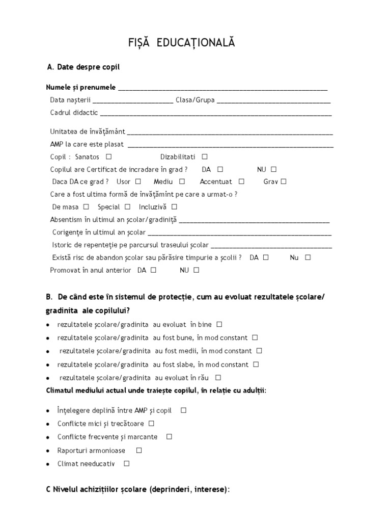 Fisa EDUCATIONALA AMP | PDF