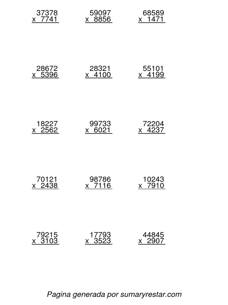 Multiplicaciones de 4 Cifras 5 | PDF