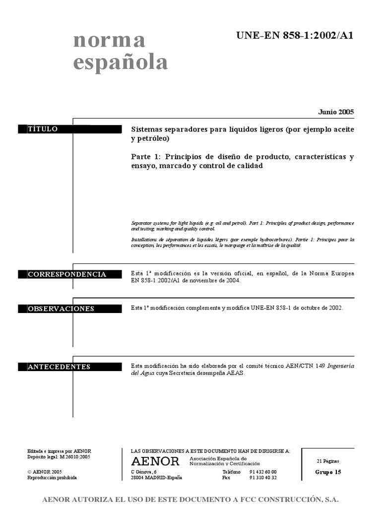 Une-En 858-1 A1 2005 | PDF | Hormigón | Cromatografía de gases