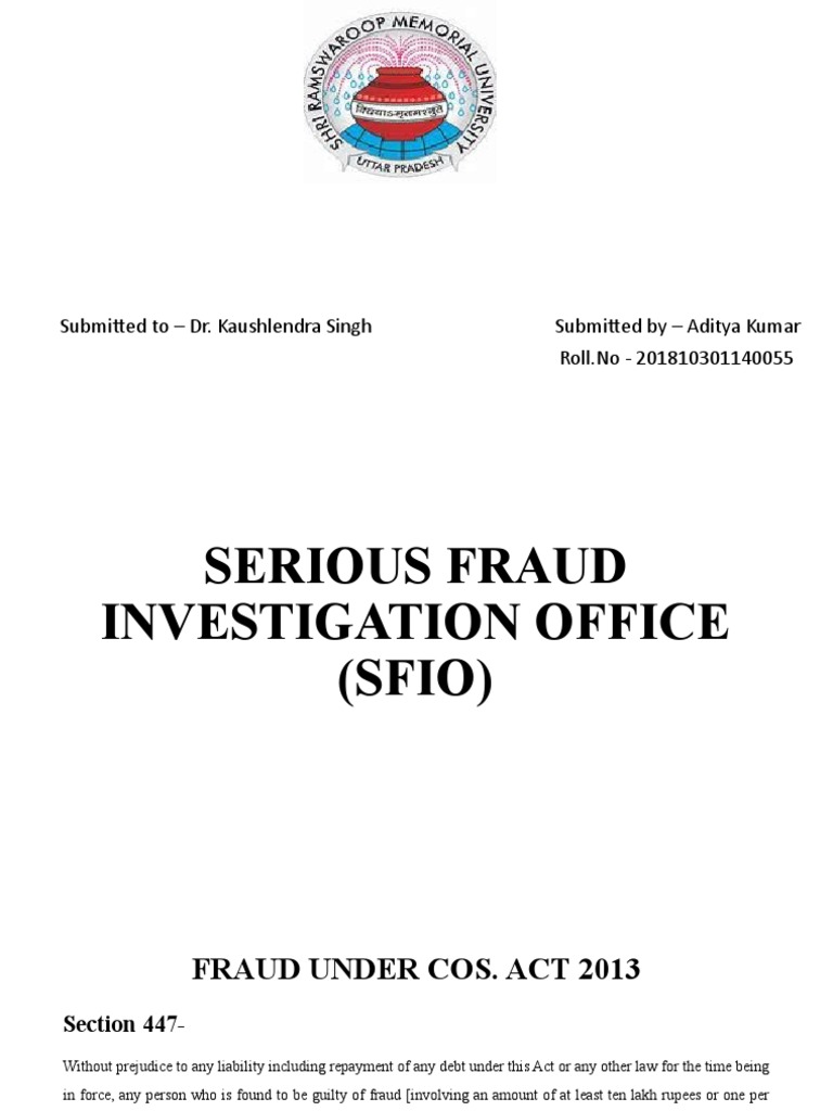 Serious Fraud Investigation Office (Sfio) | PDF | Fraud | Government Of ...