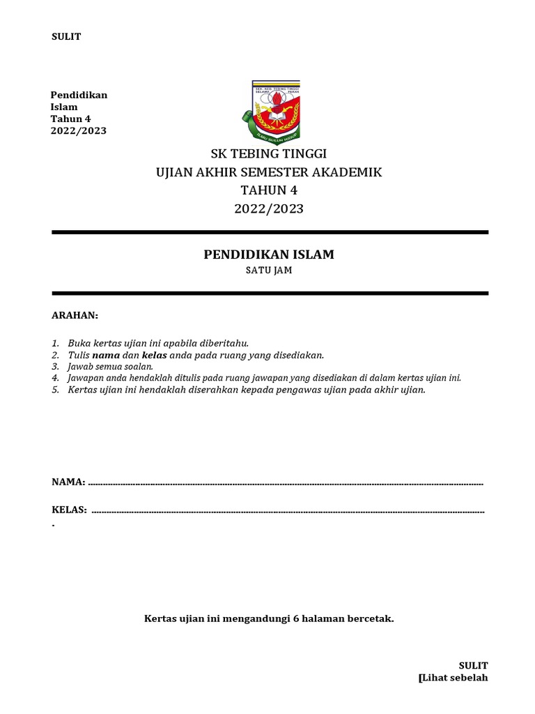 Cover UASA PAI TAHUN 4 | PDF