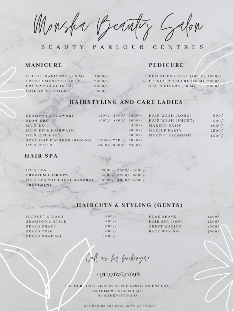 Westin Salon Services Menu | PDF | Hairstyle | Aesthetics