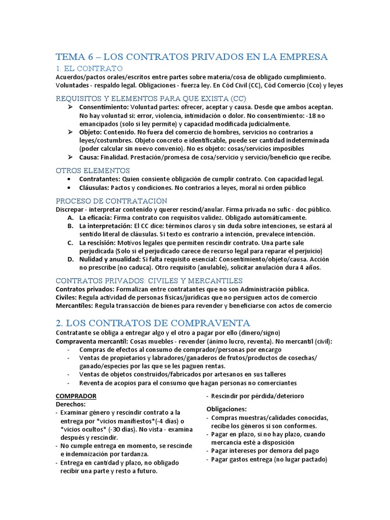 Mapa Mental T6 Los Contratos Privados en La Empresa | PDF | Arrendamiento | Seguro