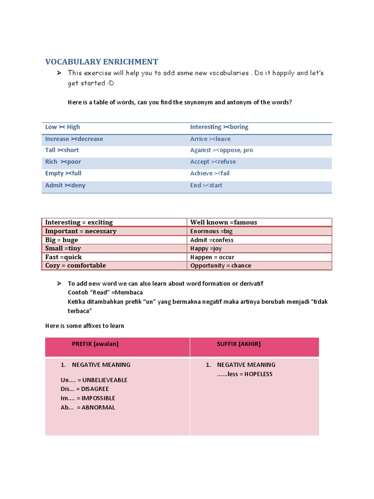 Vocabulary Enrichment 1 | PDF
