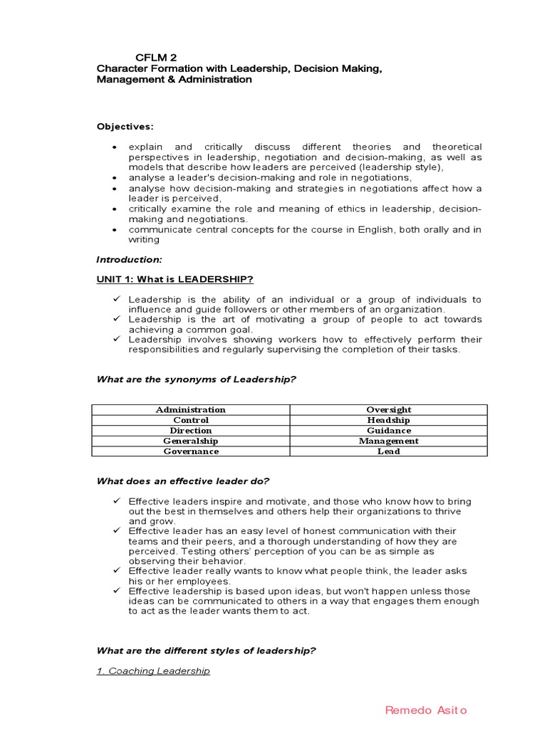 CFLM 2 | PDF | Leadership | Decision Making