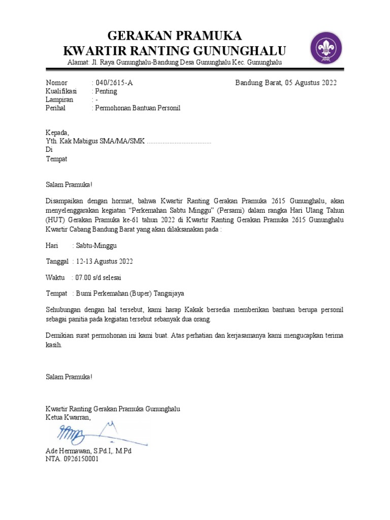 Surat Permohonan Personil | PDF