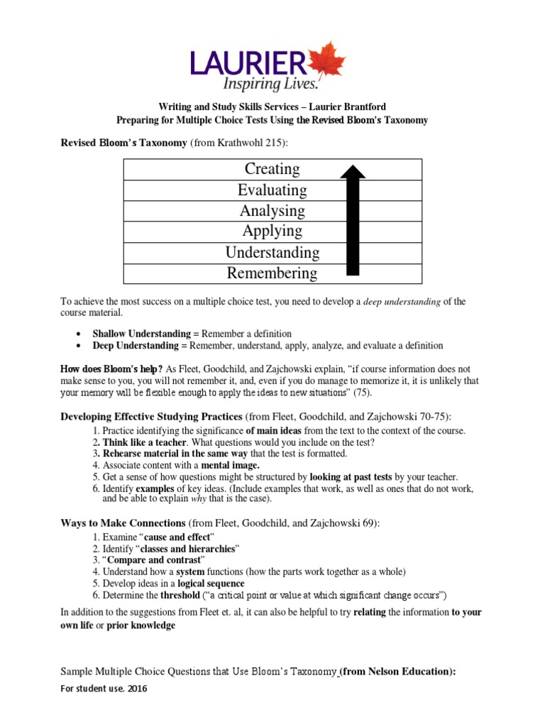 Blooms Taxonomy and Multiple Choice Tests | PDF | Understanding ...
