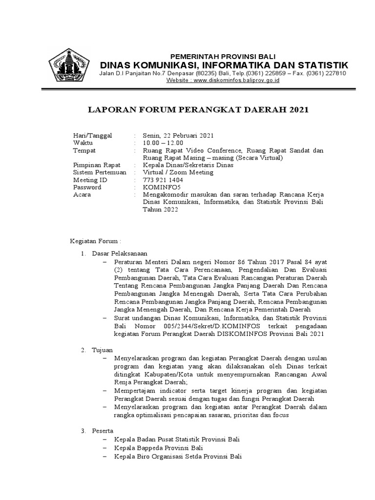 Laporan Forum Diskominfo Bali 2021 | PDF