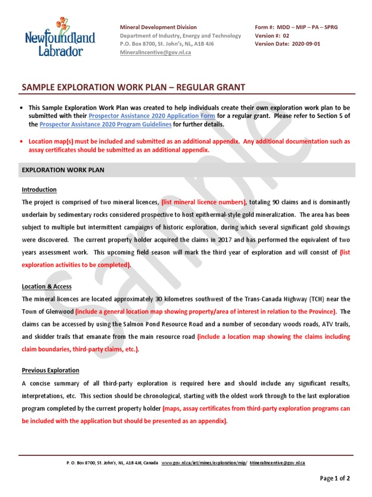 Sample Exploration Work Plan Guide | PDF | Rock (Geology) | Prospecting