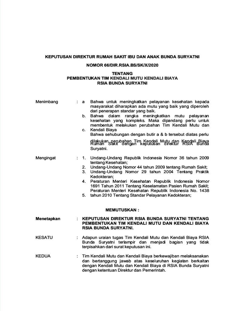 SK Tim Kendali Mutu Kendali Biaya | PDF