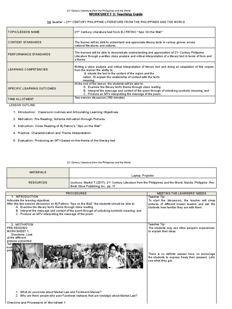Teaching Guide 21st Century Lit | PDF | Learning | Teachers