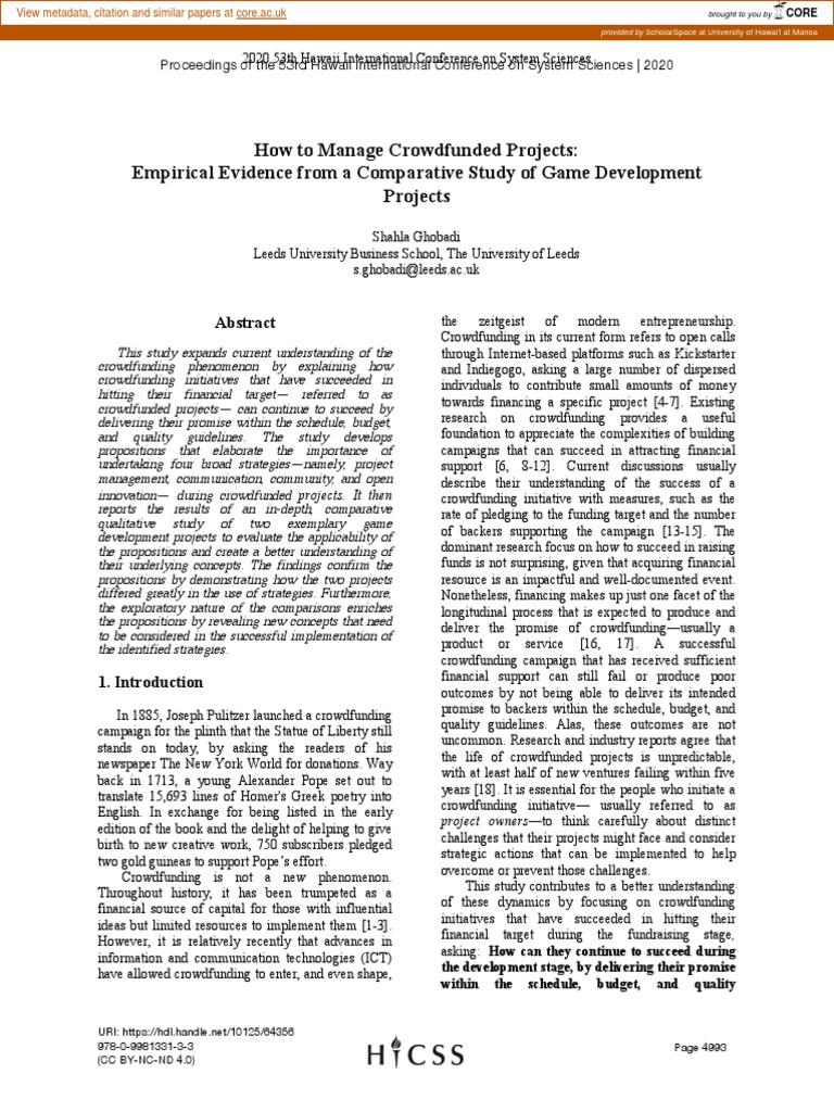 How To Manage Crowdfunded Projects: Empirical Evidence From A Comparative Study of Game ...