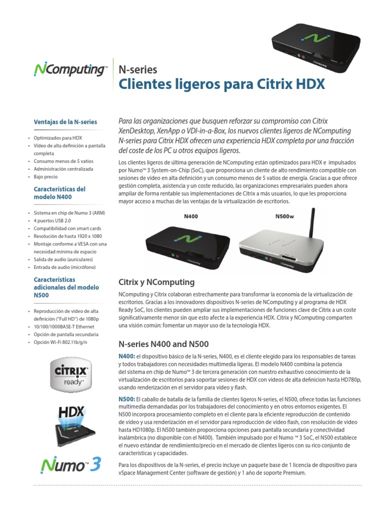 Datasheet N-Series N400-N500 (LA) 991755 | PDF | Sistemas Citrix ...