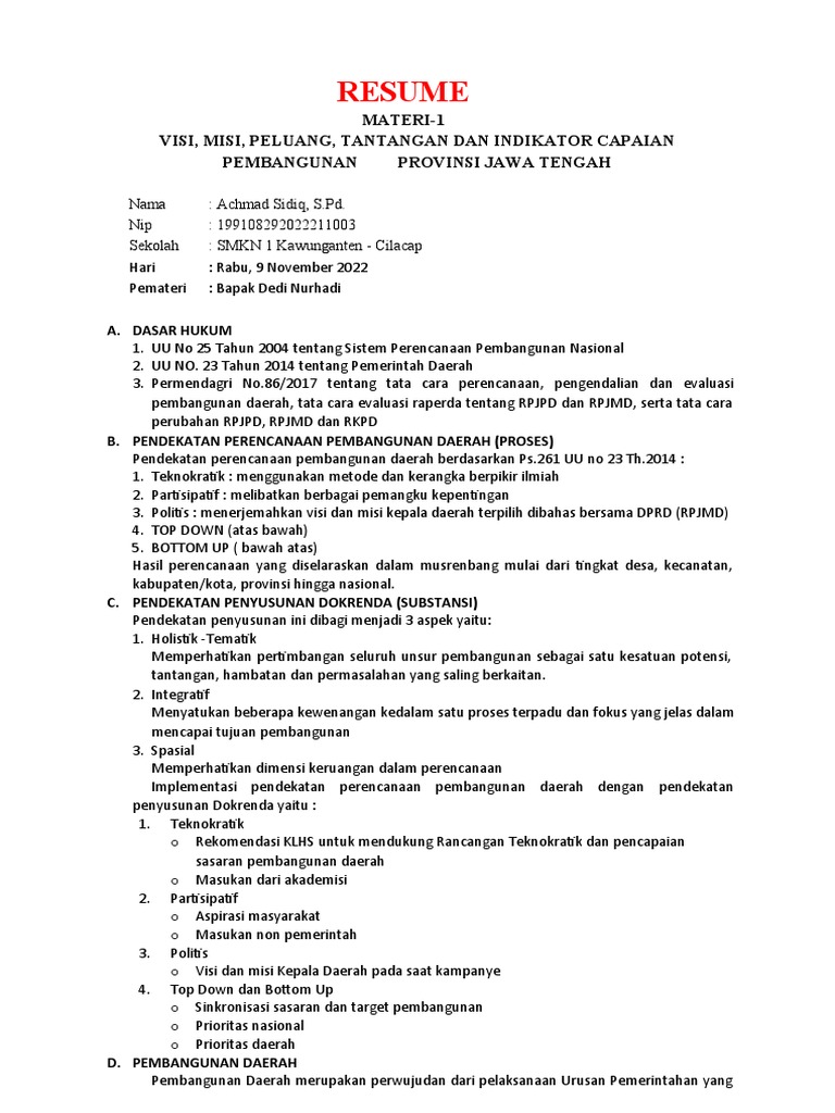 Resume 1 Materi Visi Misi | PDF | Politik | Ilmu Sosial