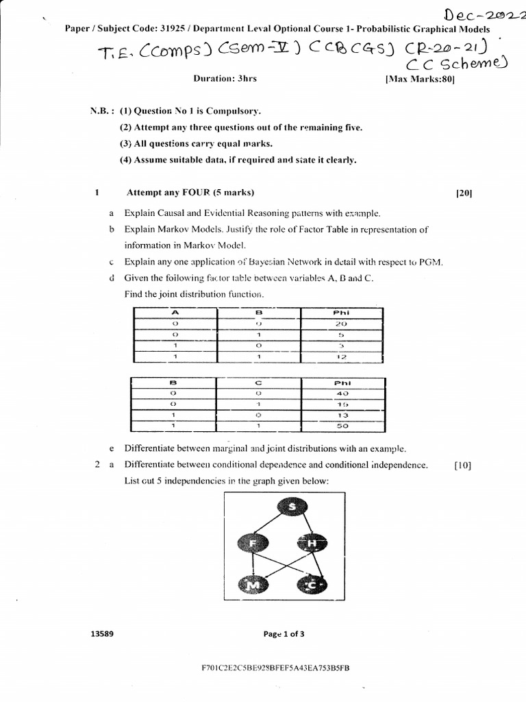 V CS ProbablisticGraphicModels | PDF | Bayesian Network | Probability And Statistics